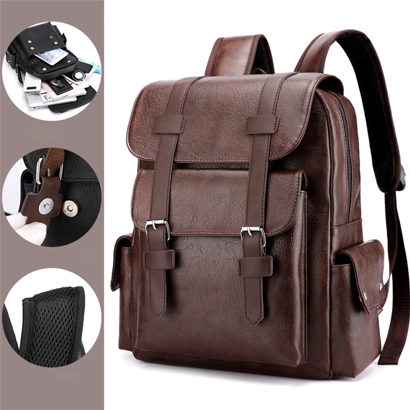 Rucsac din piele pentru laptop Zeaicos, 15.6 inch, maro, handmade ...