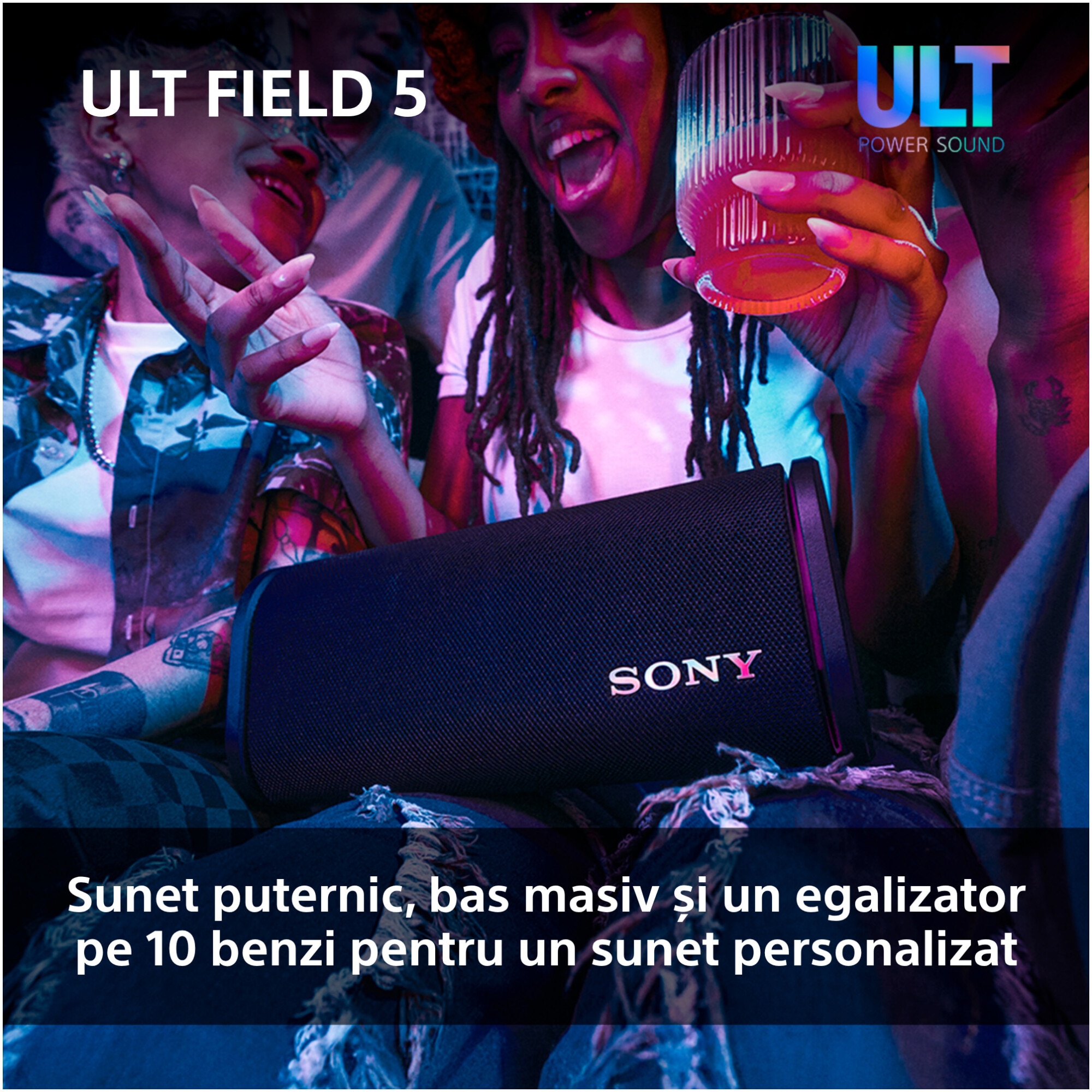 Boxa portabila Sony ULT FIELD 5 SRS-ULT50B, Bluetooth 5.3, 2 moduri ULT ...