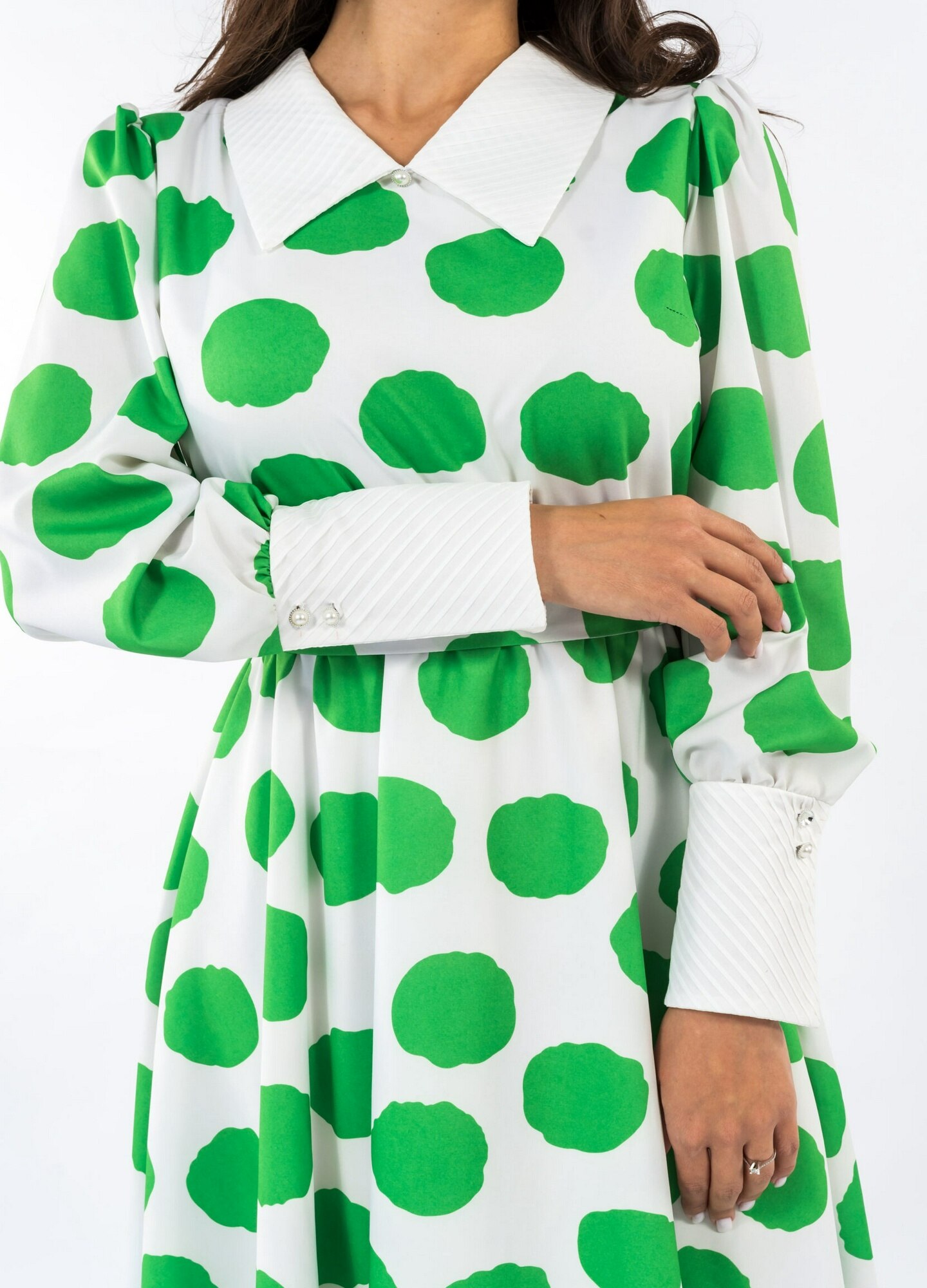 Rochie Alba cu Buline Verzi Nada - XL(42) - eMAG.ro