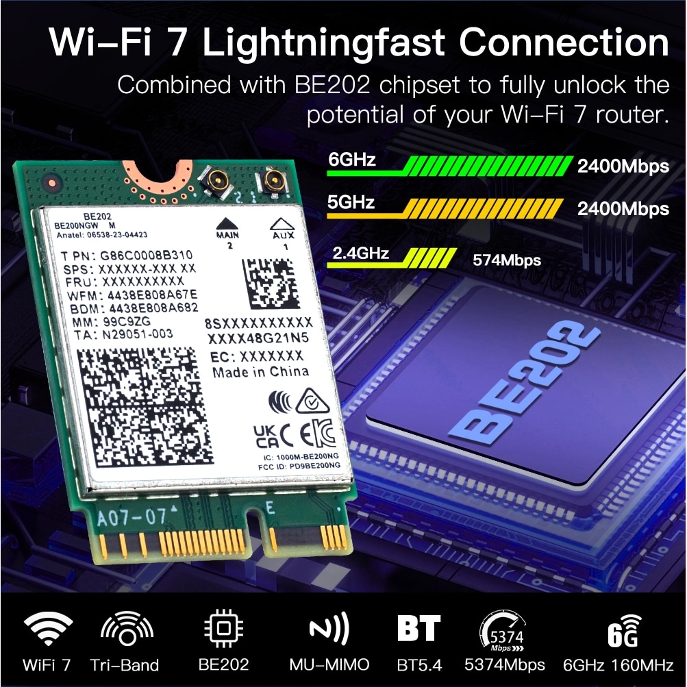Мрежова карта, Intel Wi-Fi 7 BE202NGW /OSGEAR-PACK, трибандов 2.4G/5G ...