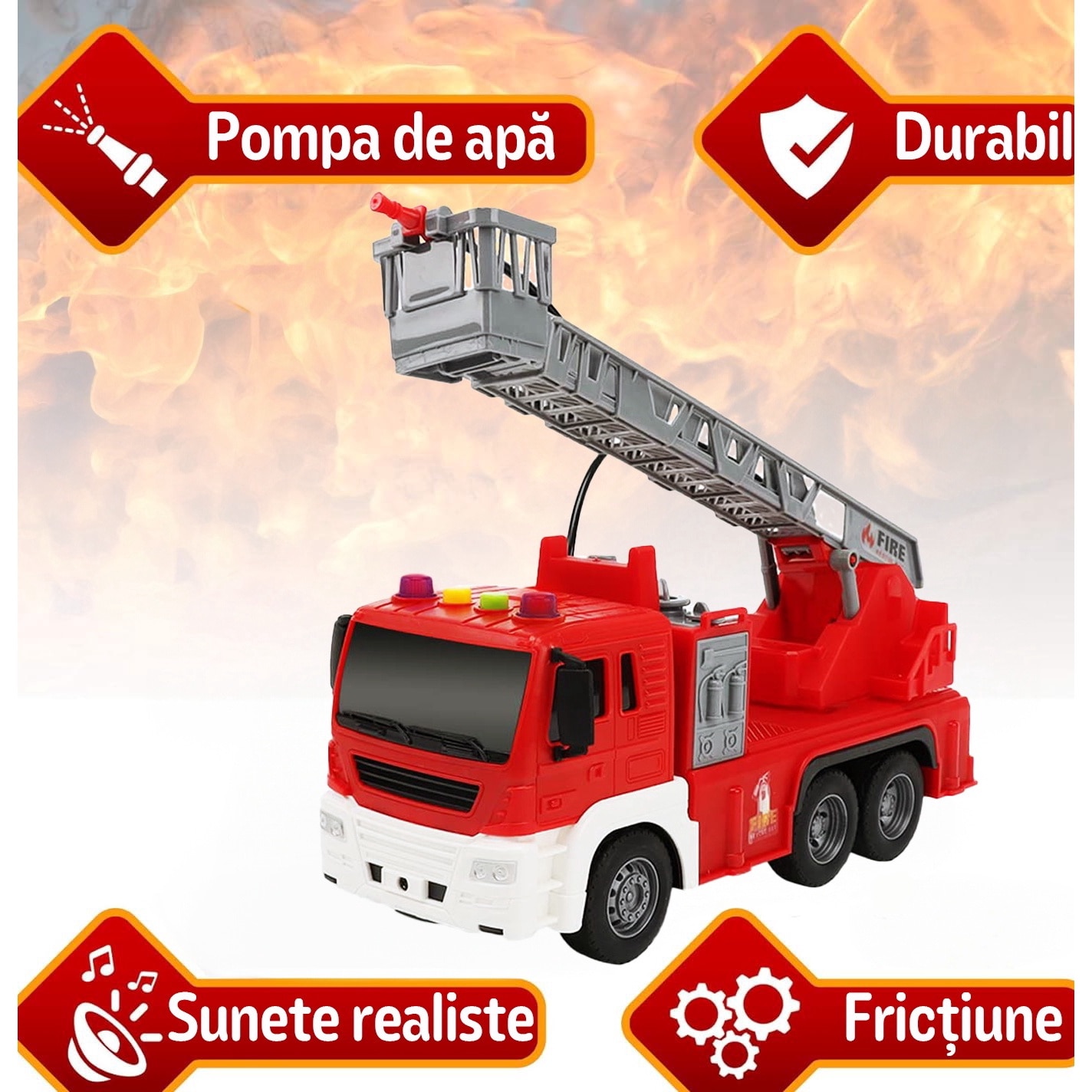 Masina de Pompieri Interactiva Pitikot® - Furtun de Apa Real – Scara ...