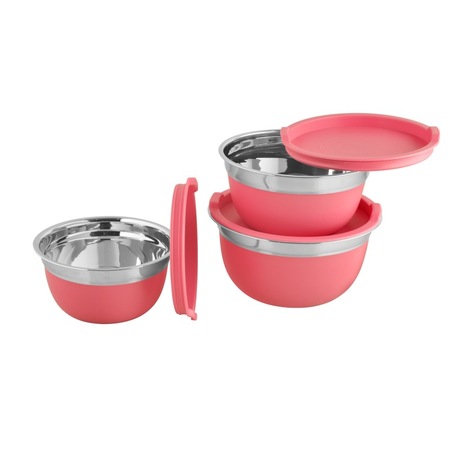 Set 3 boluri inox cu capace plastic, Grunberg, Roz - eMAG.ro