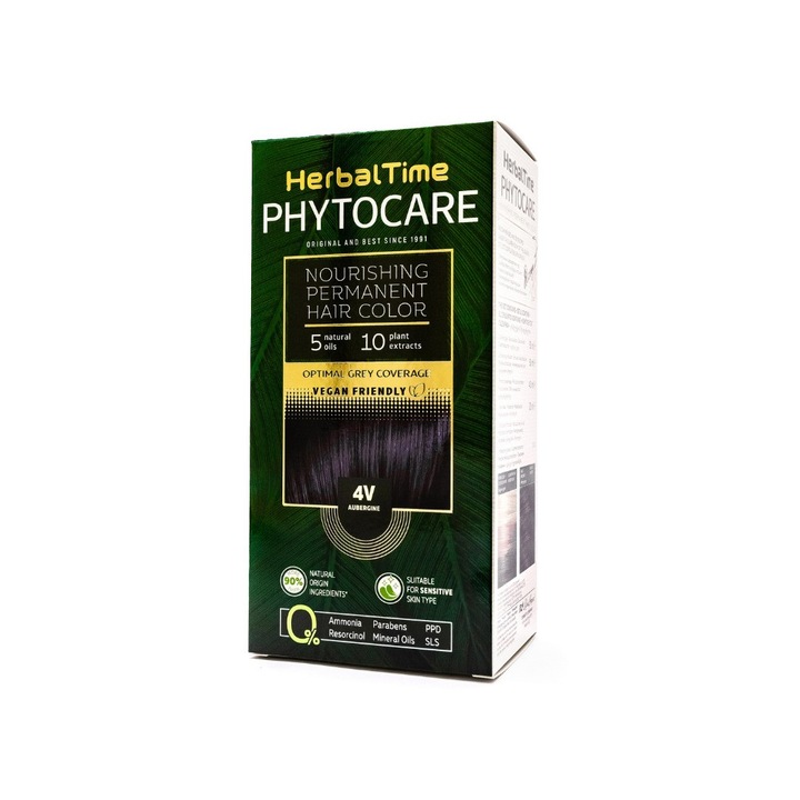 Hajfesték, HERBAL TIME Phytocare, 4V padlizsán, 10 növényi kivonat, 5 ...