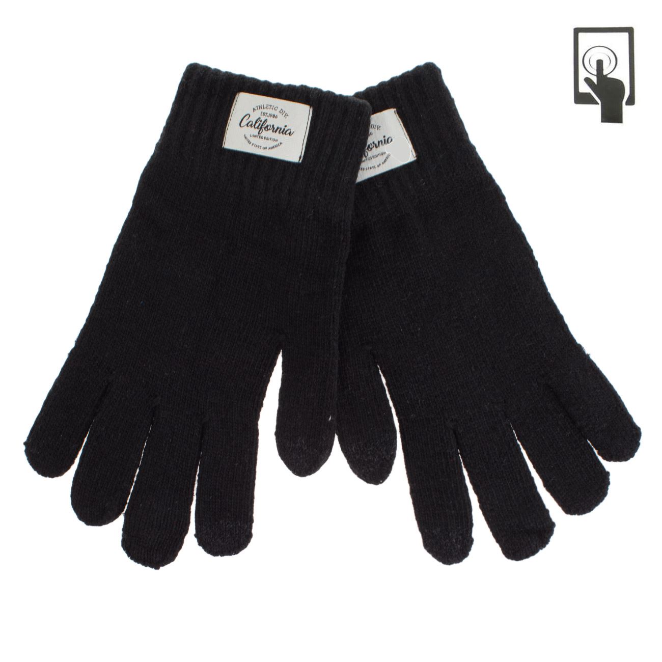 Manusi barbatesti negre cu patch "California", tricotate, pentru ecran ...