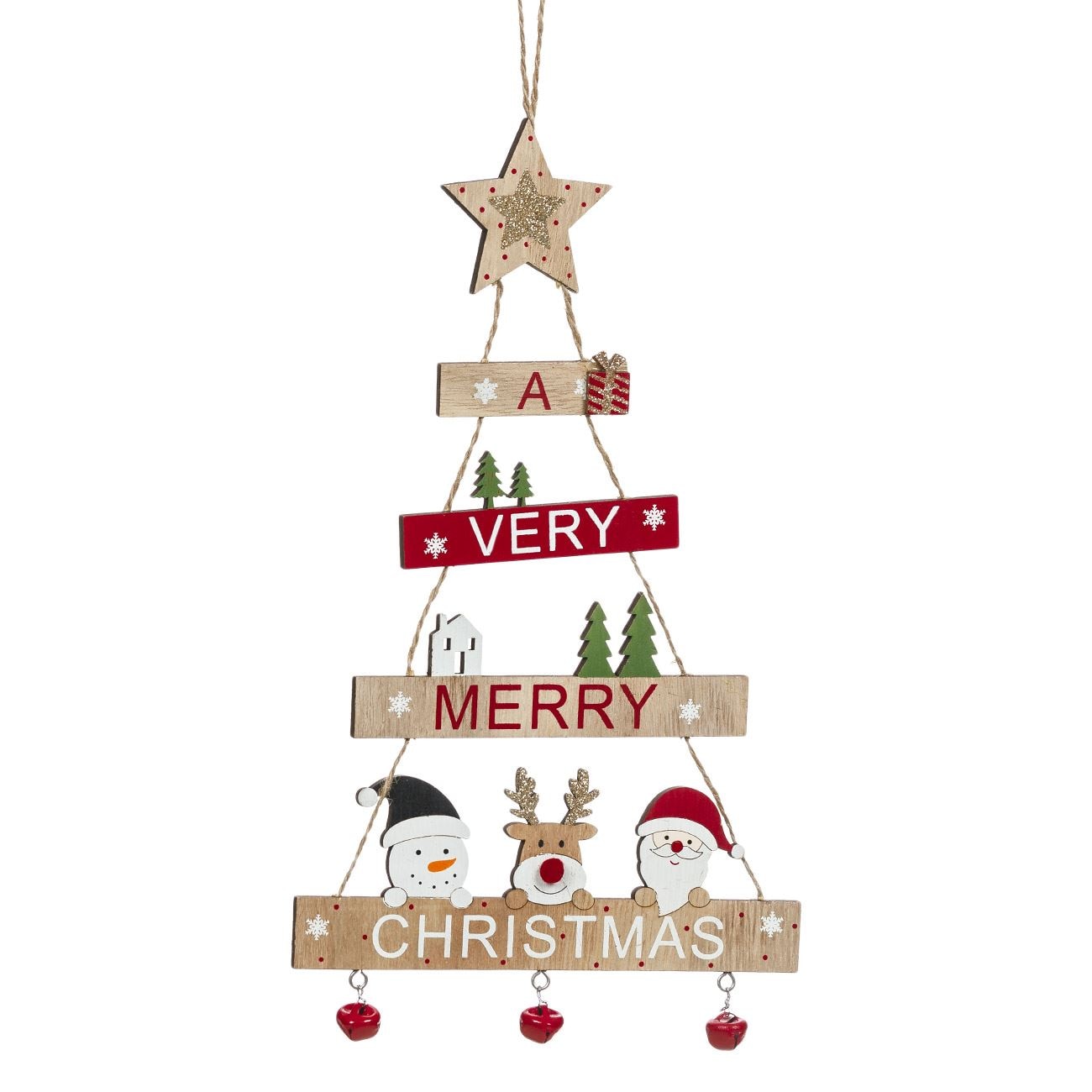 Ornament Brad Craciun, Model Suspendabil, Lemn, Mesaj "A Very Merry ...