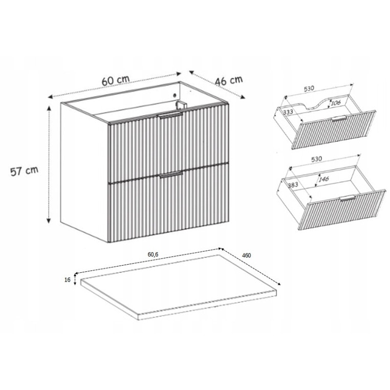 Dulap De Baie, Rodan, Flow, Suspendat, Dulap - 46cm x 60cm x 57cm, Blat ...