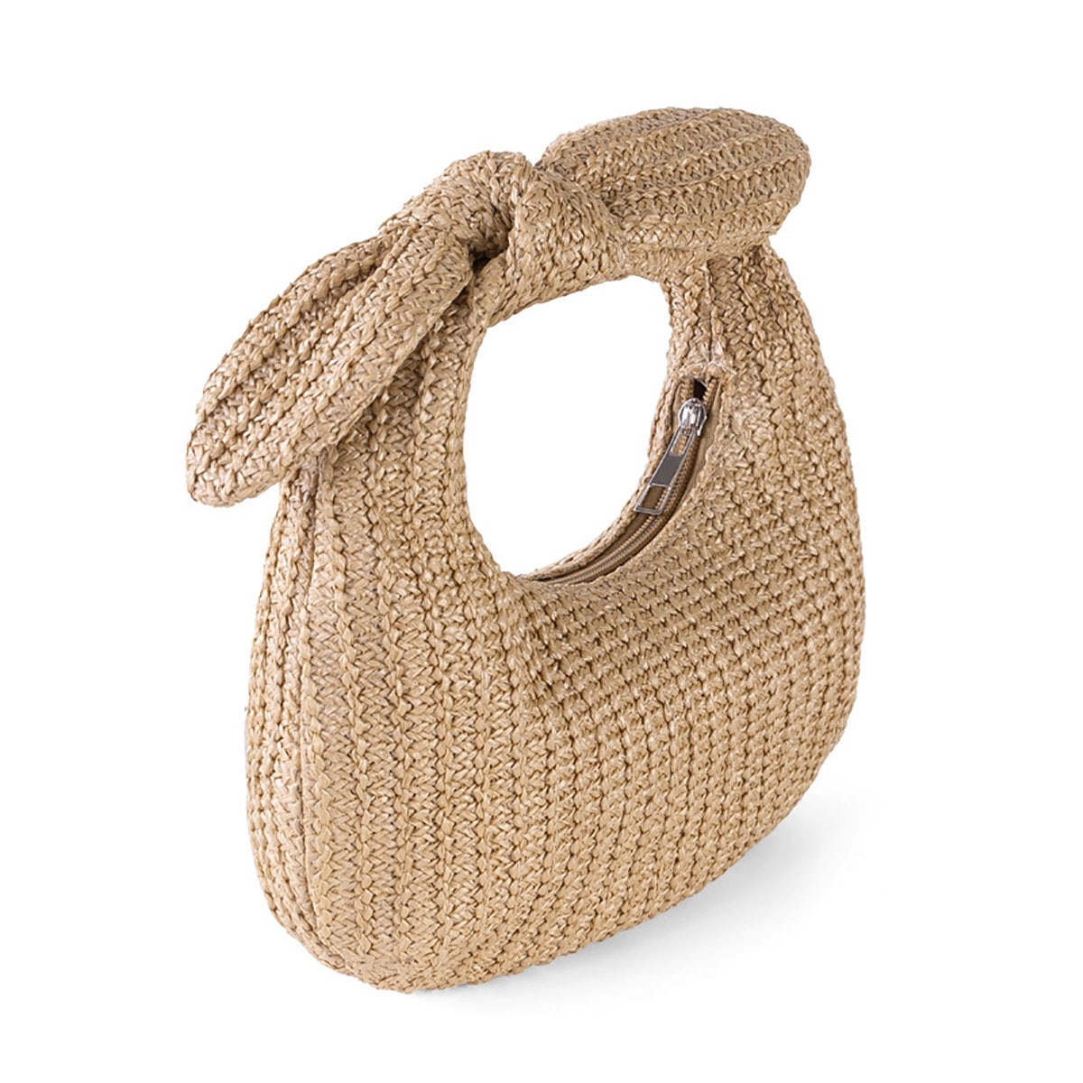 Geanta de mana din paie, BOMSTOM, model cu funda, bej, 24x13x5cm, cu ...