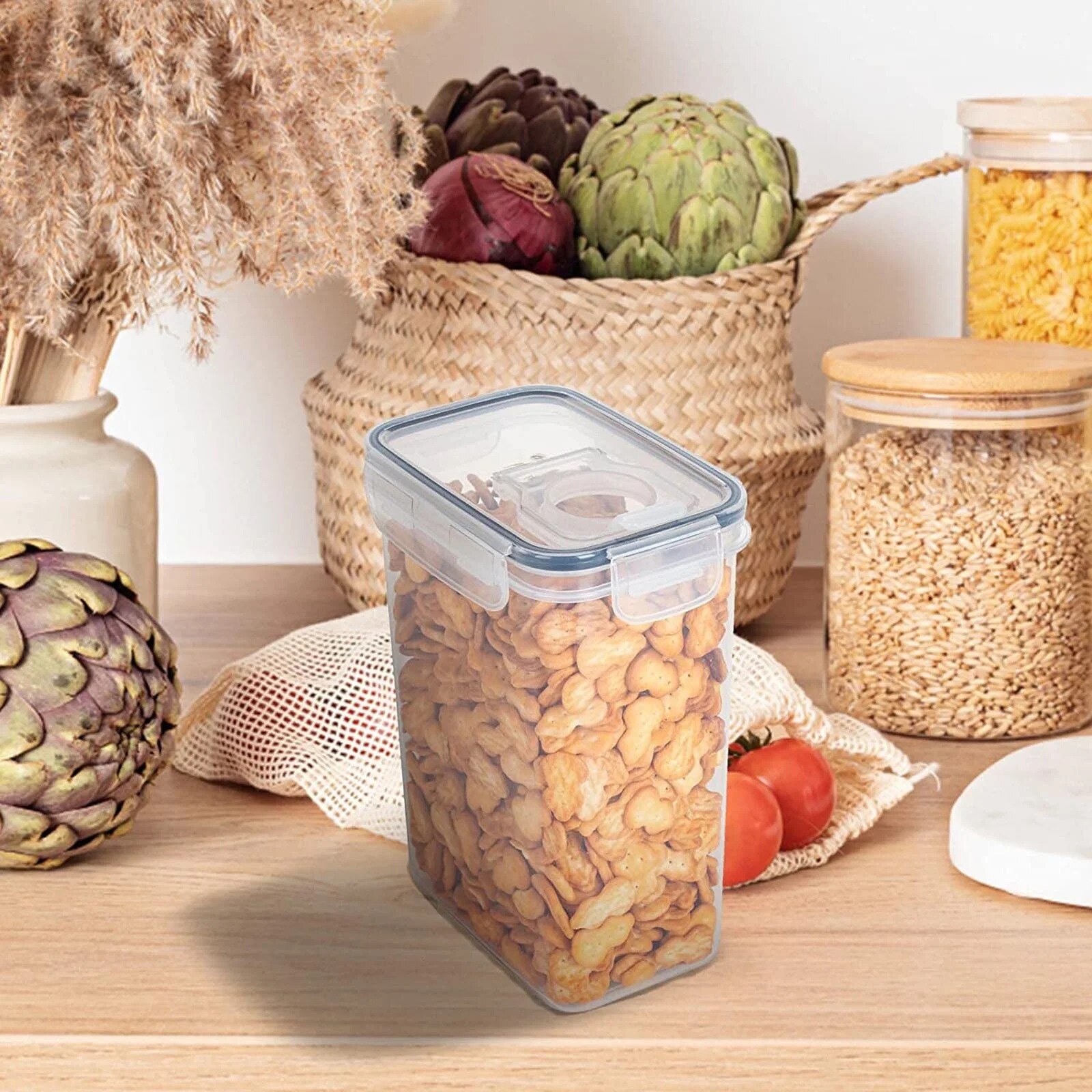Set de 5 cutii alimentare transparente cu capac, din plastic, etanse ...