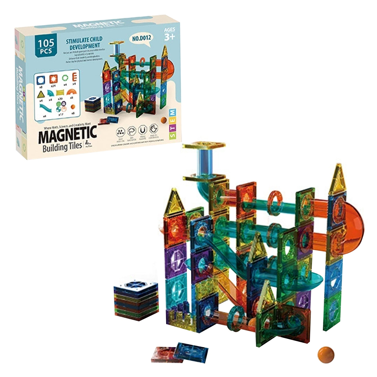 Set de constructie Umetoop, 105 placi magnetice, 2 masinute, pentru ...
