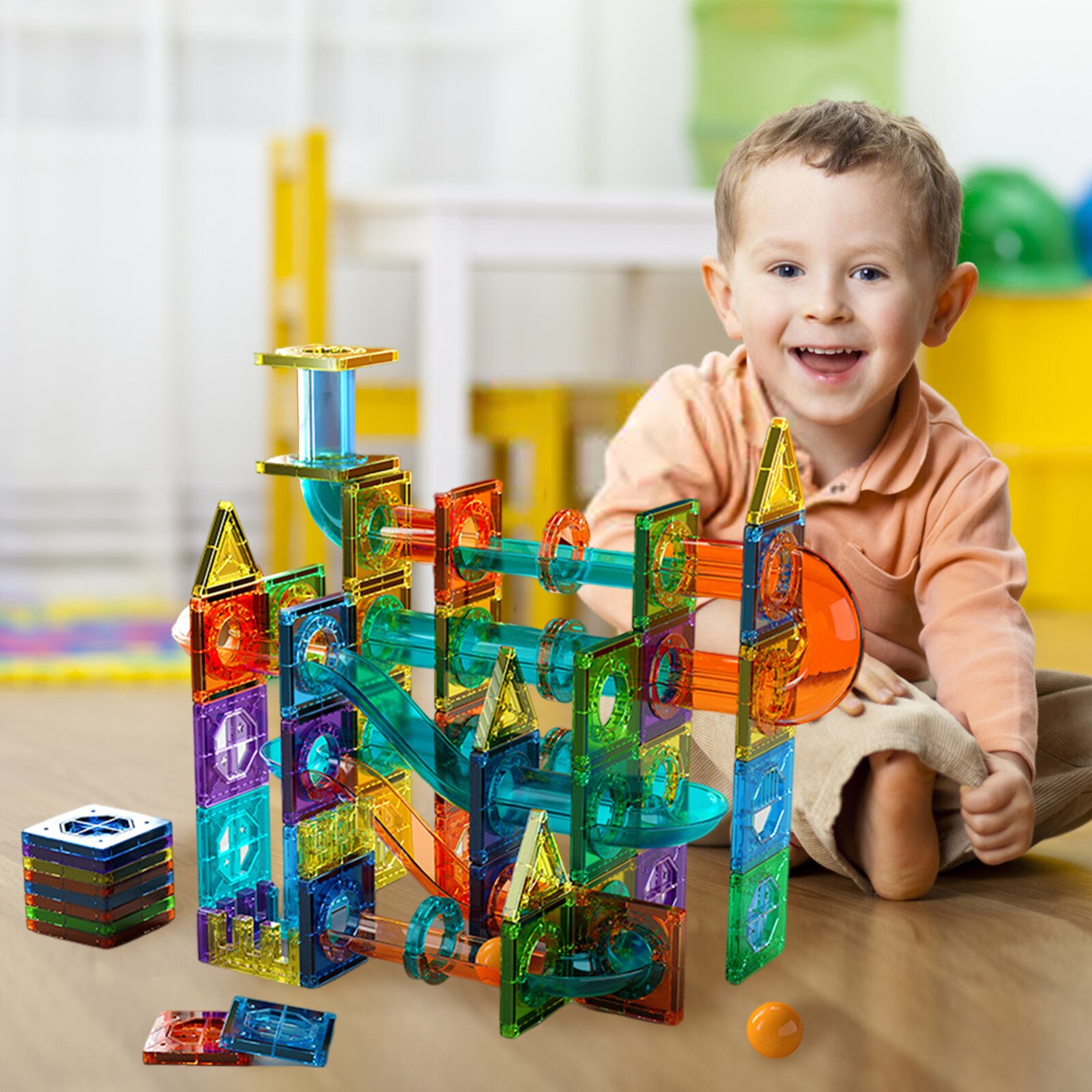 Set de constructie Umetoop, 105 placi magnetice, 2 masinute, pentru ...