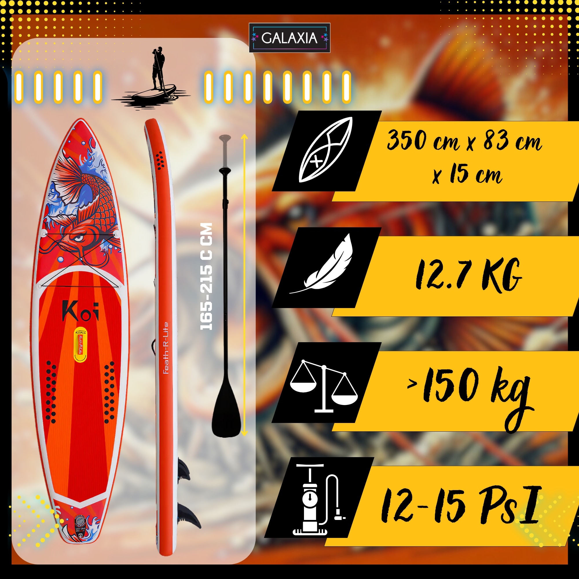 Set placa gonflabila Stand Up Paddle FunWater® KOI 350×83×15cm, cu vasla, pompa, kit de ...