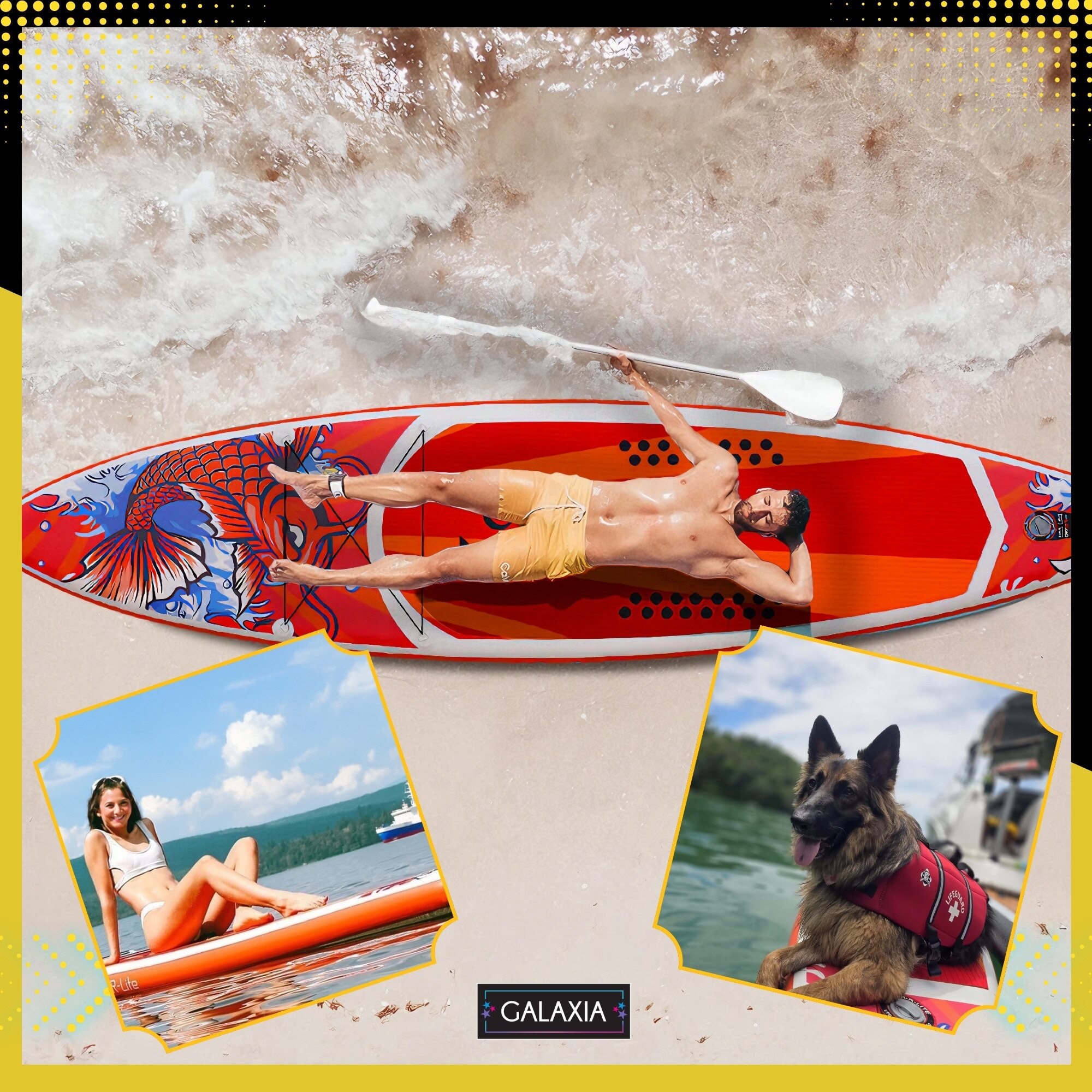 Set placa gonflabila Stand Up Paddle FunWater® KOI 350×83×15cm, cu vasla, pompa, kit de ...