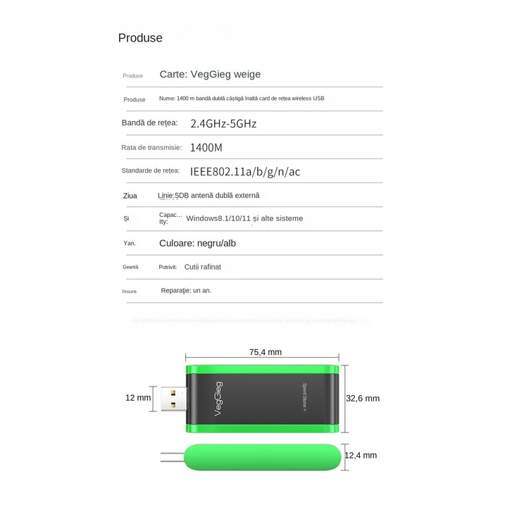 Adaptor wireless Veggieg, adaptor wifi, dual band, adaptor wifi usb ...