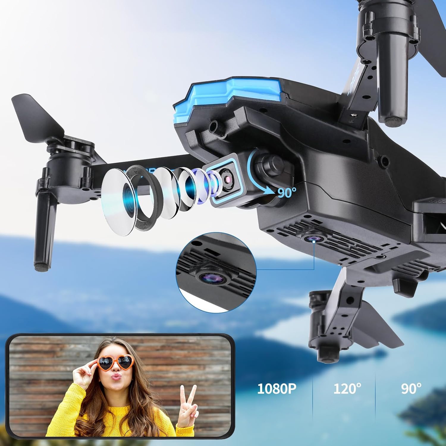Drone cu camera 1080P HD, model X6 PRO, 2 baterii, design pliabil ...