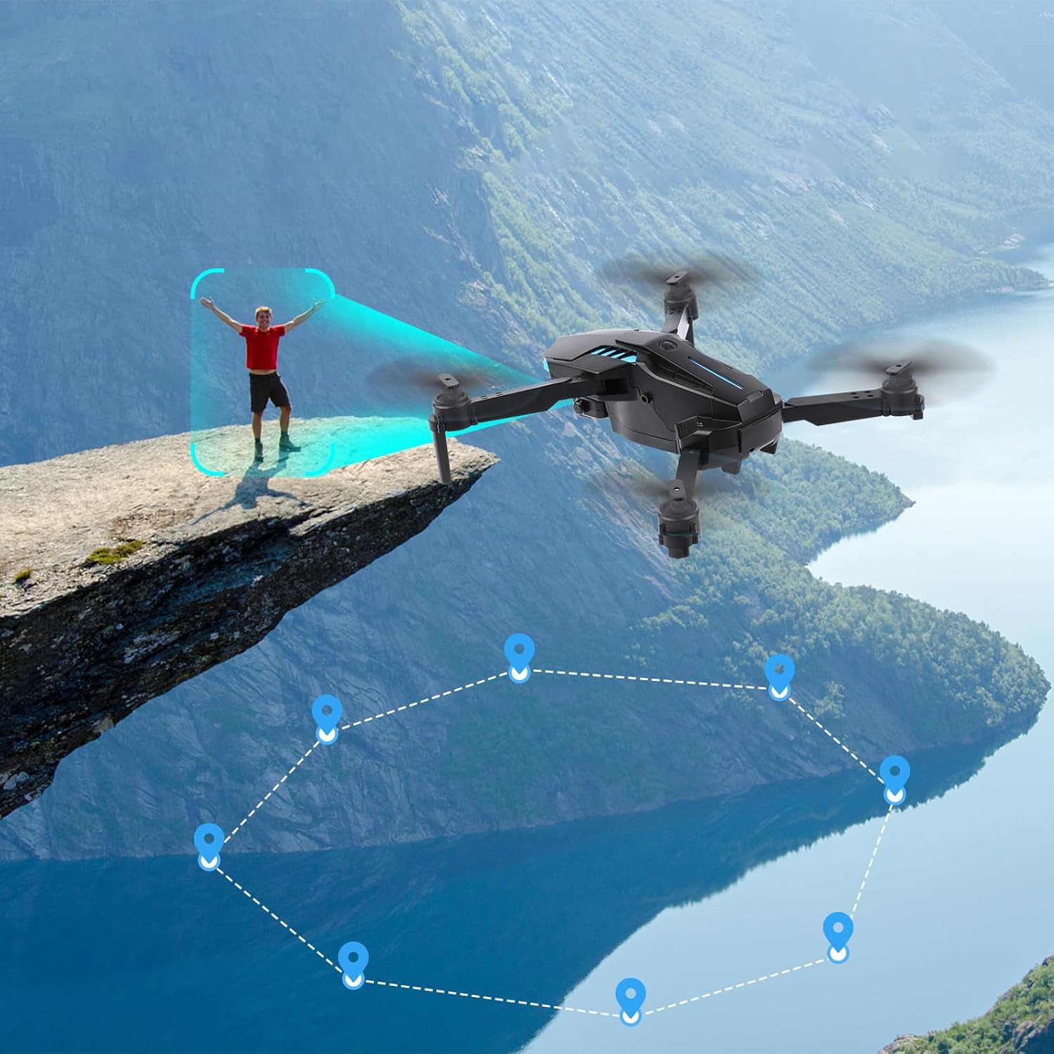 Drone cu camera 1080P HD, model X6 PRO, 2 baterii, design pliabil ...