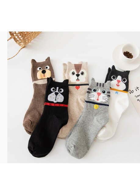 Set 5 perechi de sosete dama, stil sosete echipaj, model dragut cu ...
