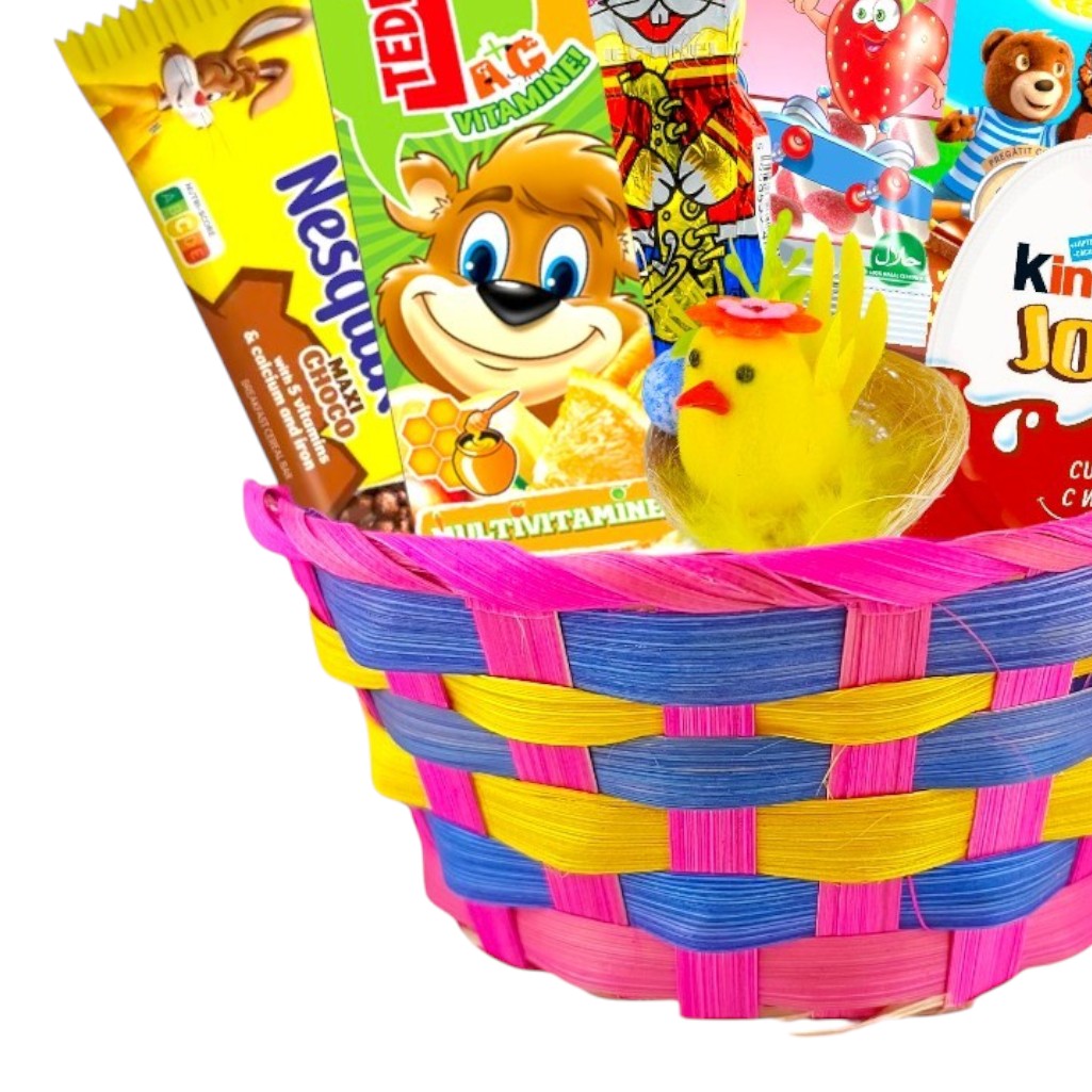 Cos Cadou de Paste pentru Copii cu Ou cu Surprize Kinder Joy, Suc Tedi ...