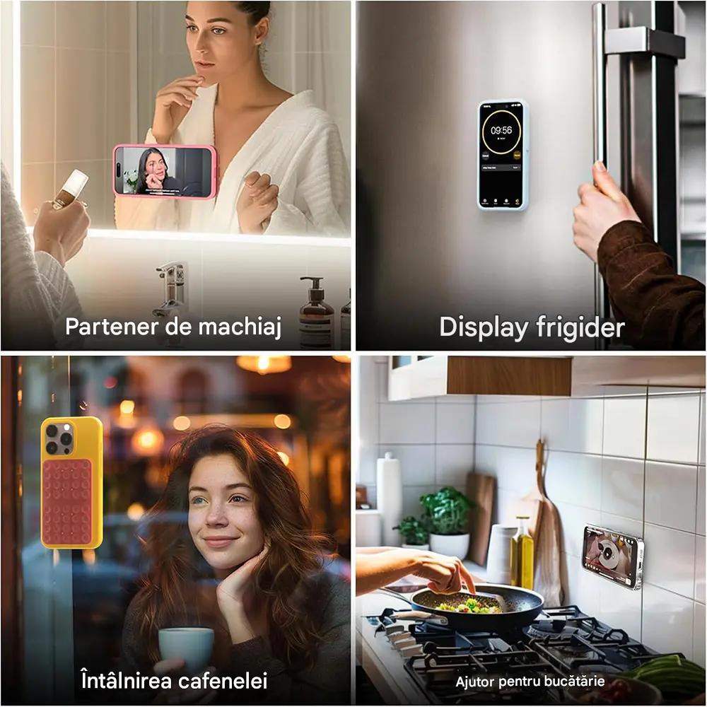 Suport pentru telefon din silicon cu ventuza, Prindere pe faianta/geam ...