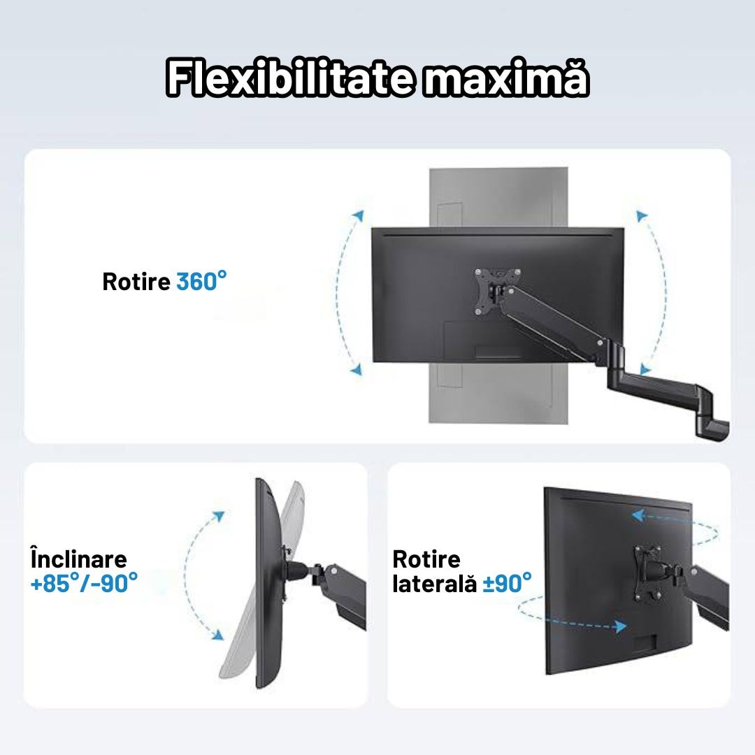 Suport 3 Monitoare Premium pentru Birou 17-32" inch, Arc pe Gaz, pentru ...