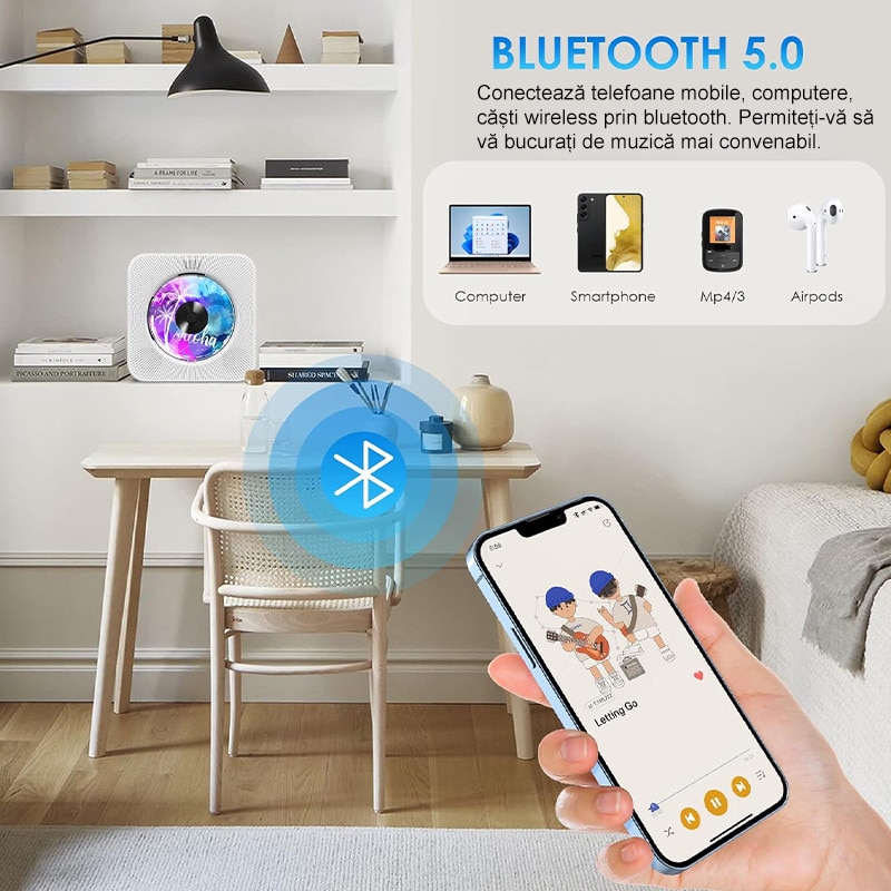 CD Player Portabil Multifunctional, Rqiurpn, Bluetooth, Radio FM ...