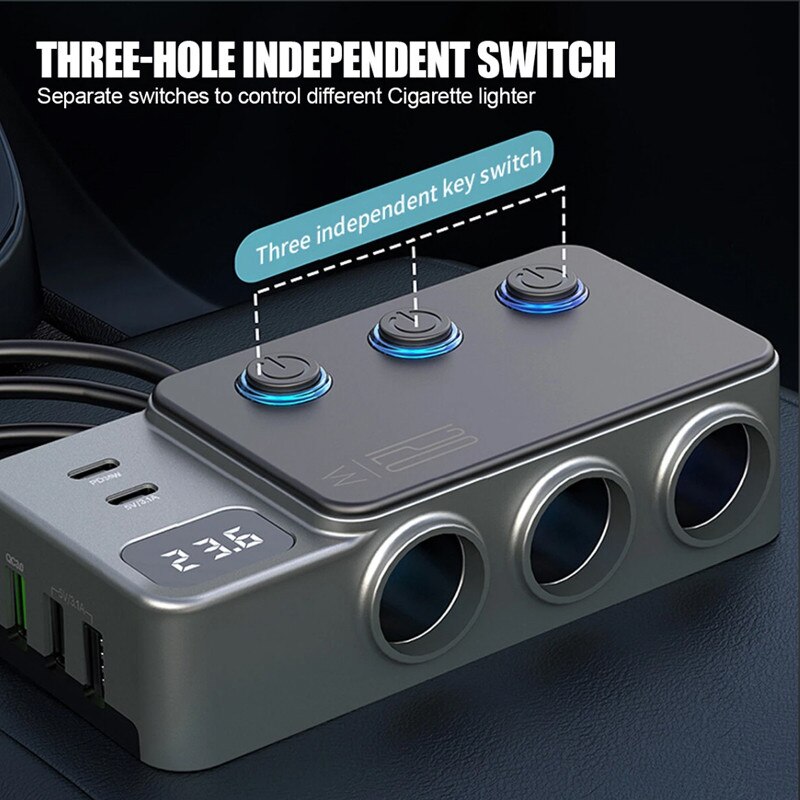 Adaptor priza auto，Adaptor priza auto 8 in 1, Fudisenn®, 120W, 3x soclu ...