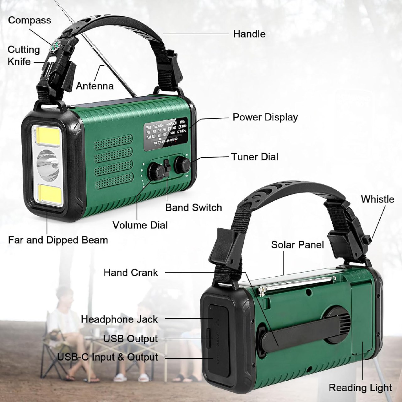 Radio de urgenta manual cu manivela, 20000mAh, radio NOAA/AM/FM ...