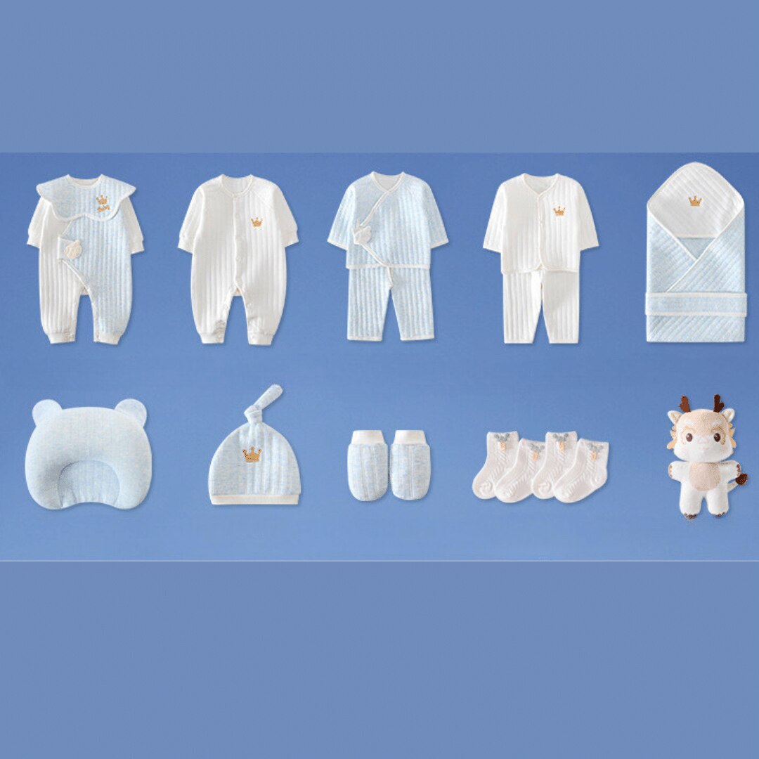 Hainute Cadou Bebe Set Alb-Albastru S 18 Piese Baby - eMAG.ro