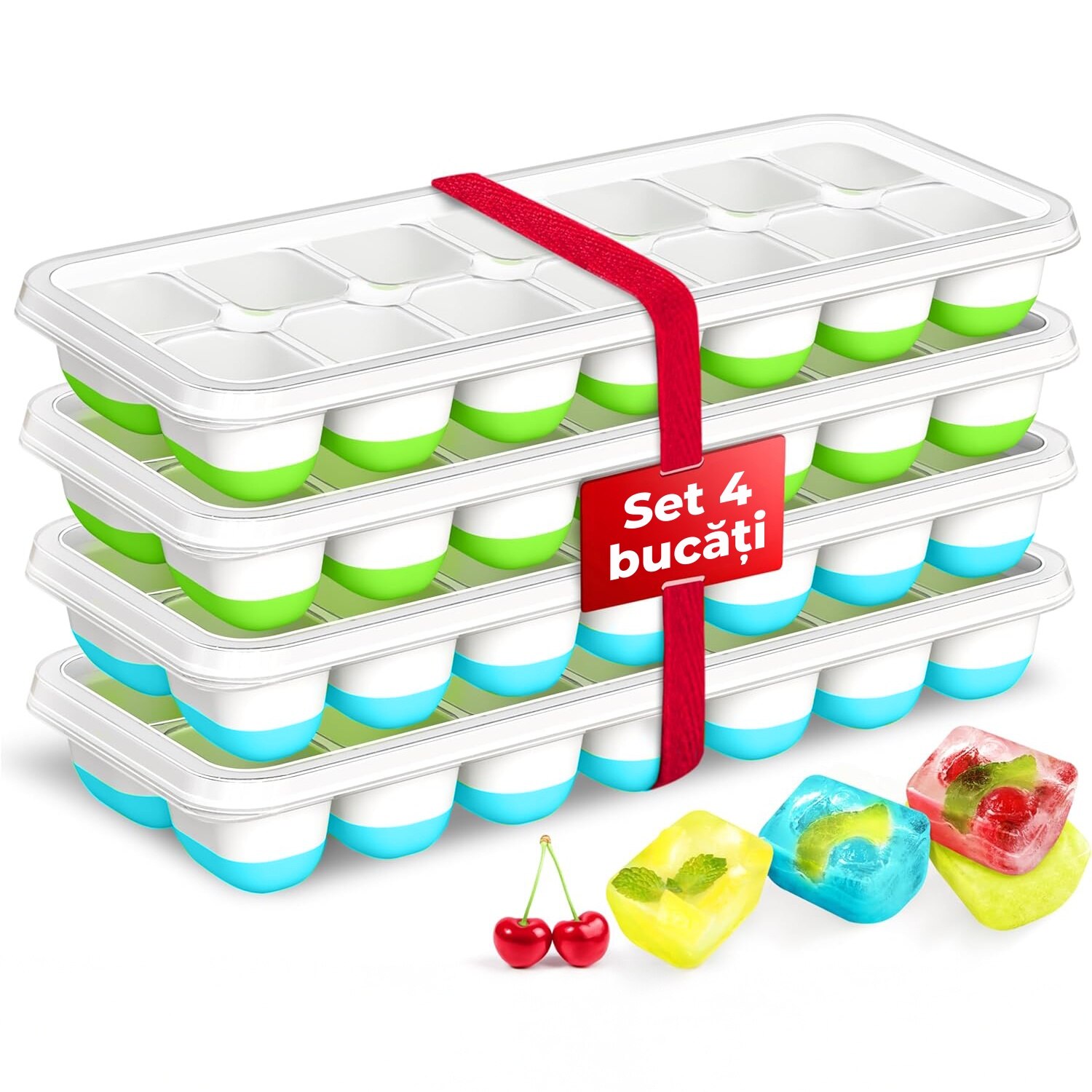 Set de 4 Forme de Gheata cu Capac Bukate®, Reutilizabile, 14 ...