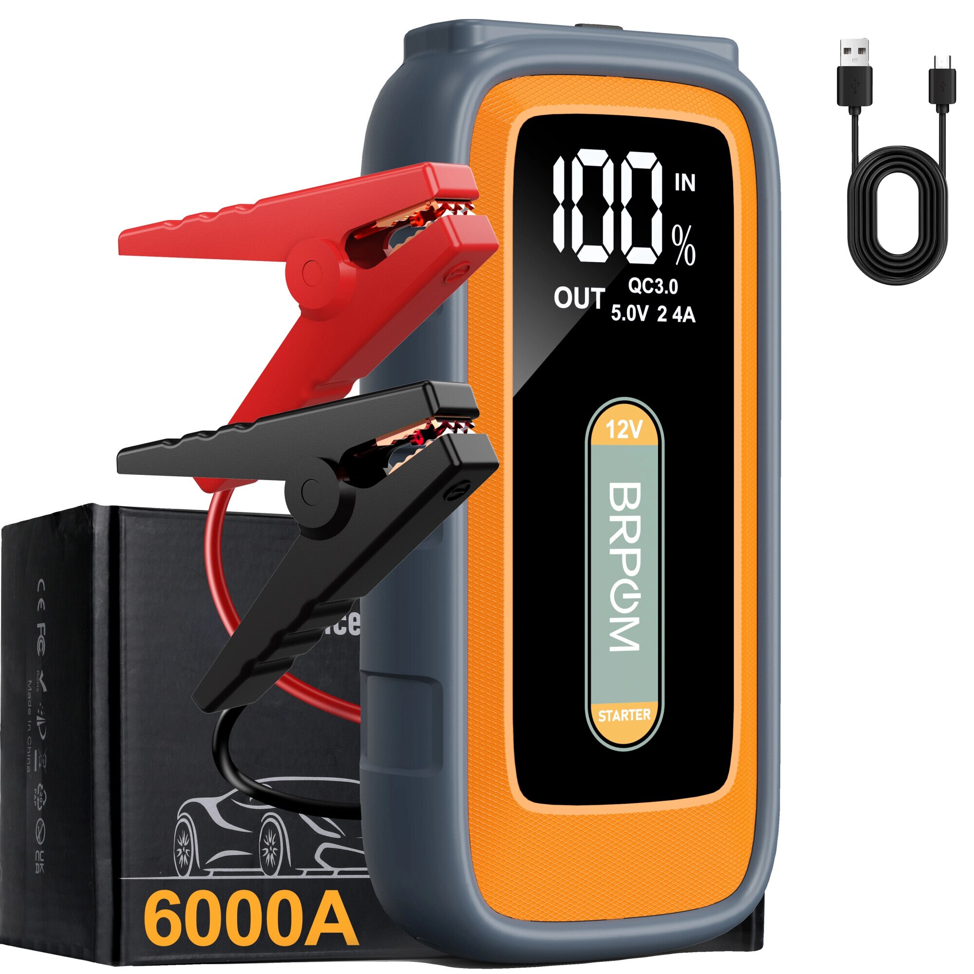 Pornitor pentru masina, curent de varf 6000A, baterie 26800mAh, cabluri ...