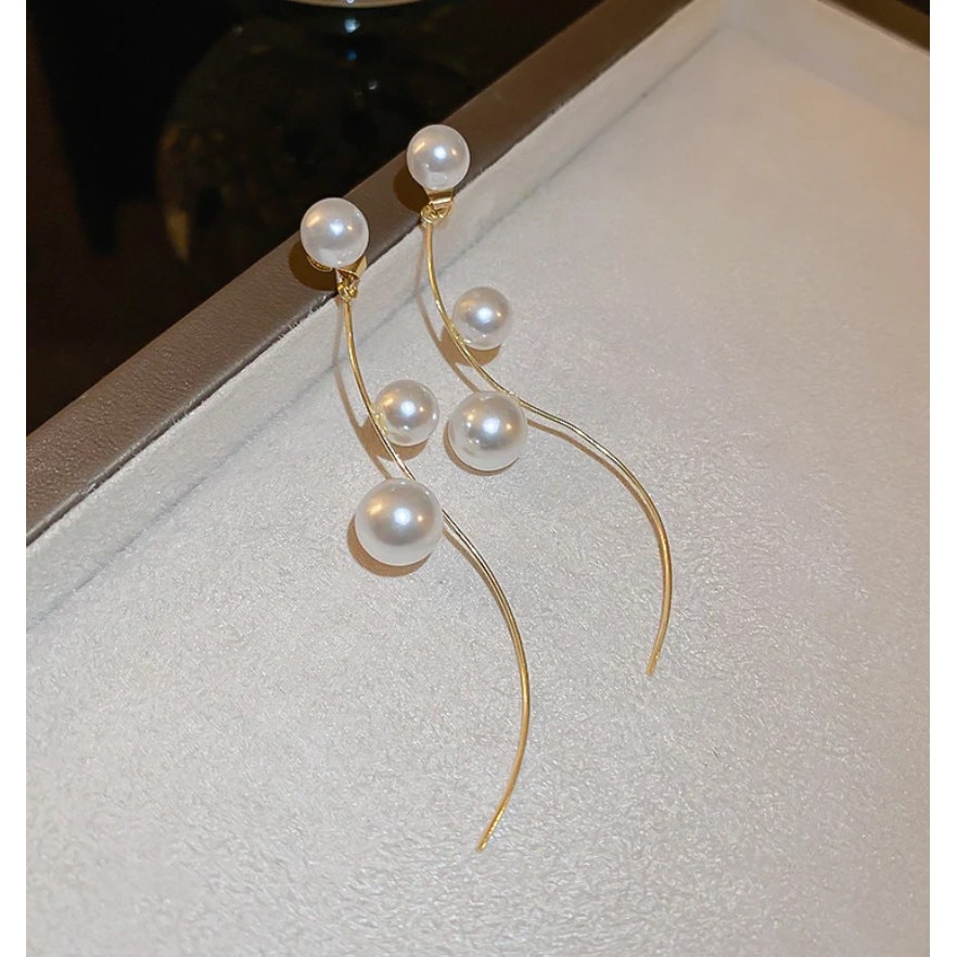 Cercei lungi, eleganti, cercei cu ac de argint 925 cu perle, 7.5x1cm ...