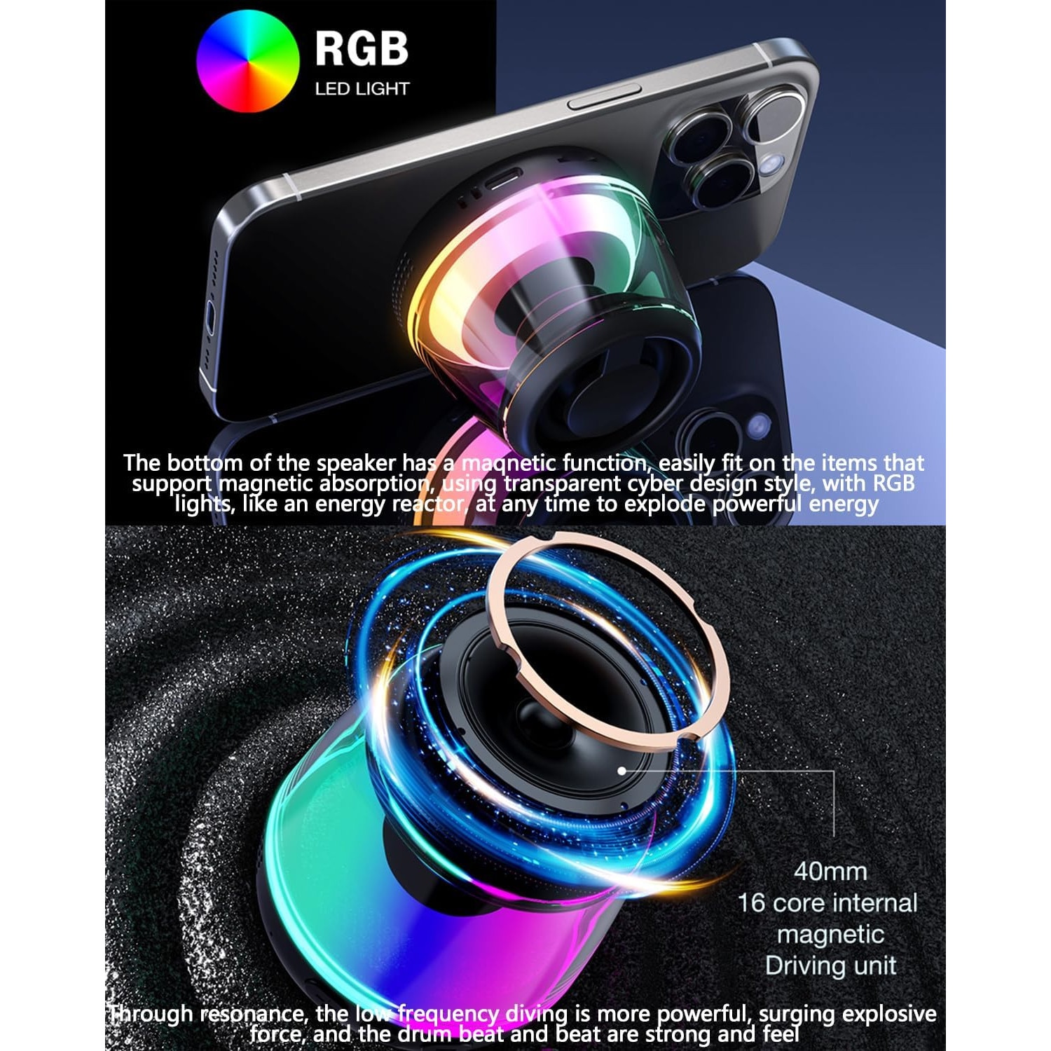 Boxa Portabila Bluetooth cu Magnet si Iluminare RGB, Atasare Magnetica ...