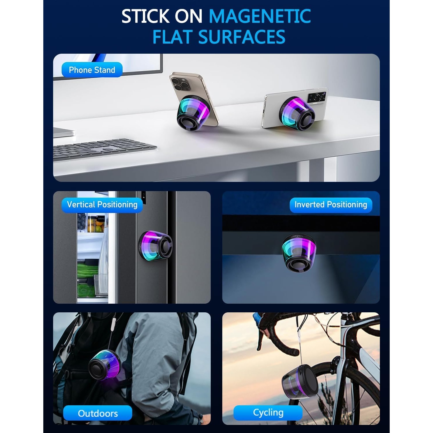 Boxa Portabila Bluetooth cu Magnet si Iluminare RGB, Atasare Magnetica ...
