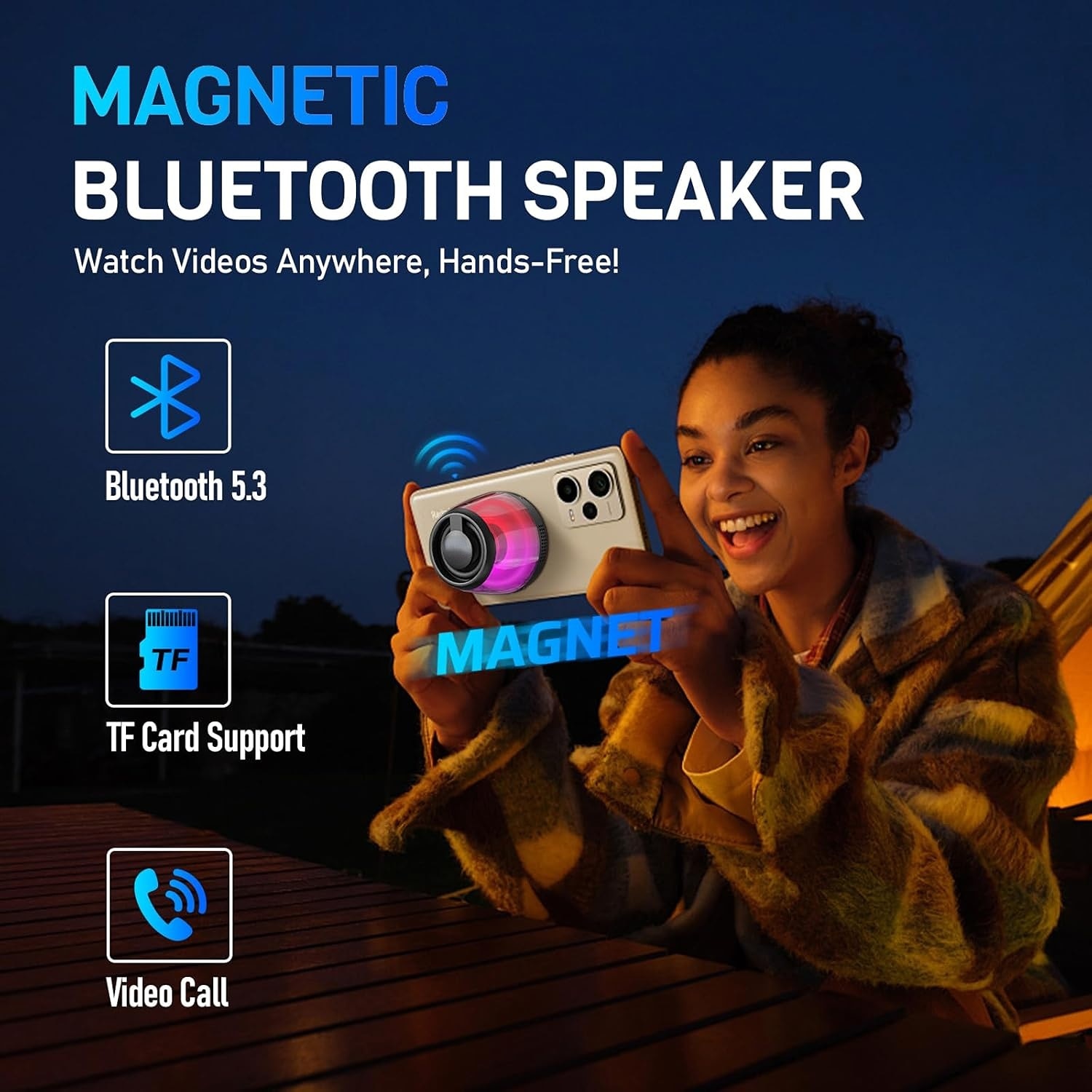 Boxa Portabila Bluetooth cu Magnet si Iluminare RGB, Atasare Magnetica ...