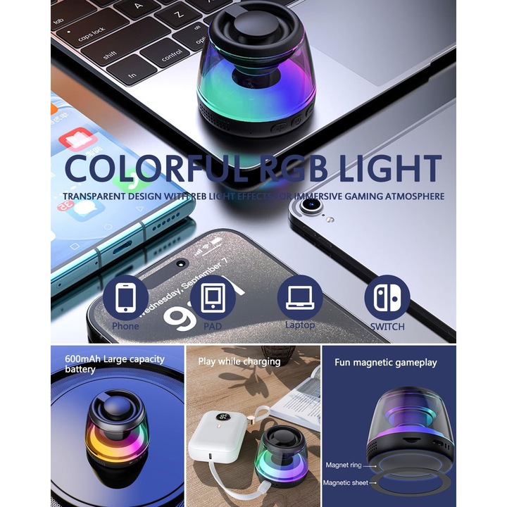 Boxa Portabila Bluetooth cu Magnet si Iluminare RGB, Atasare Magnetica ...
