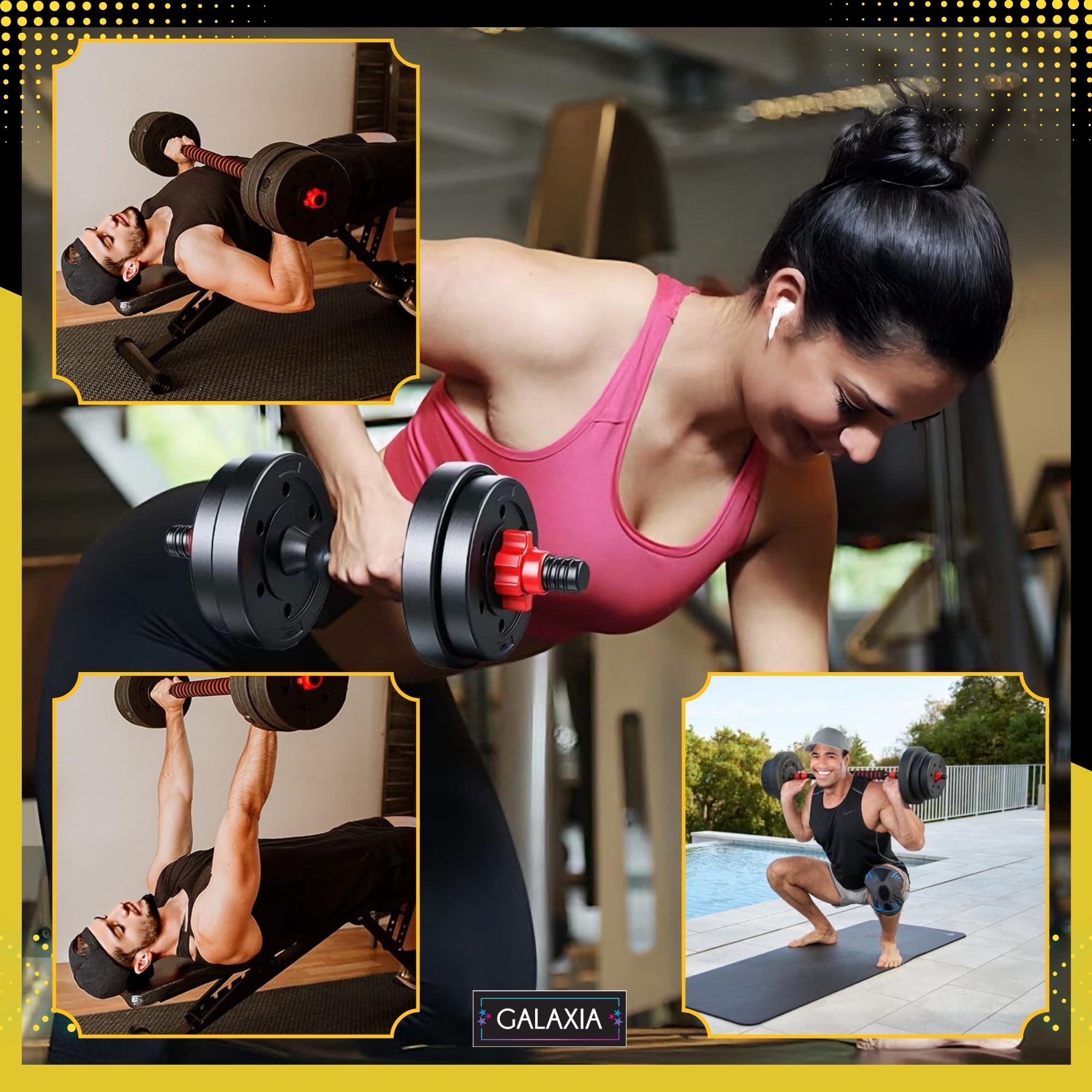 Set Gantere Reglabile 2 in 1 Galaxia® 20 kg – Haltere Convertibile in Bara, Greutati pentru ...