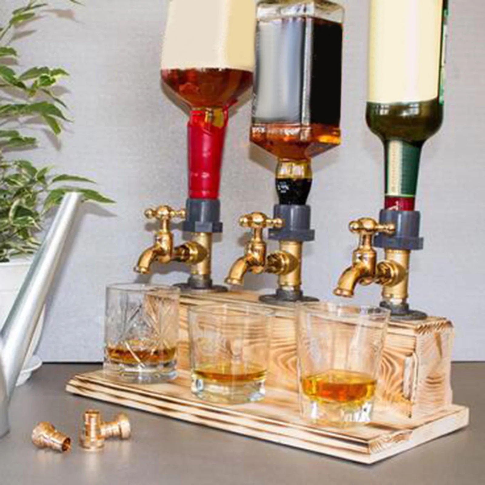 Set dispenser bauturi din lemn Fokelyi, 2 suporturi, pentru whiskey ...