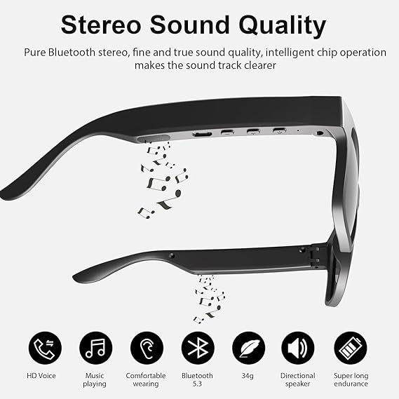 Ochelari smart, Bluetooth, difuzoare duale, lentile polarizate, pentru ...