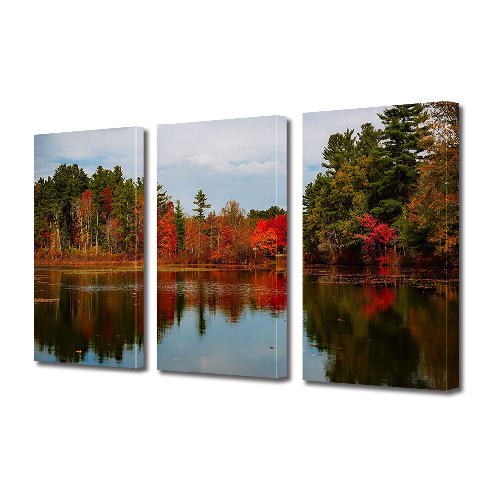 Set Tablouri Multicanvas 3 Piese Peisaj de Toamna cu Rand de copaci ...