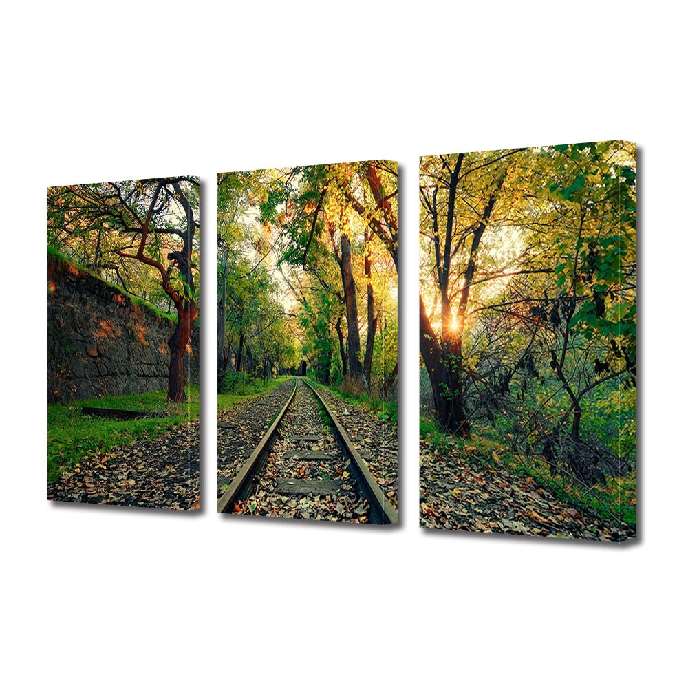 Set Tablouri Multicanvas 3 Piese Peisaj de Toamna cu Calea spre tunel ...