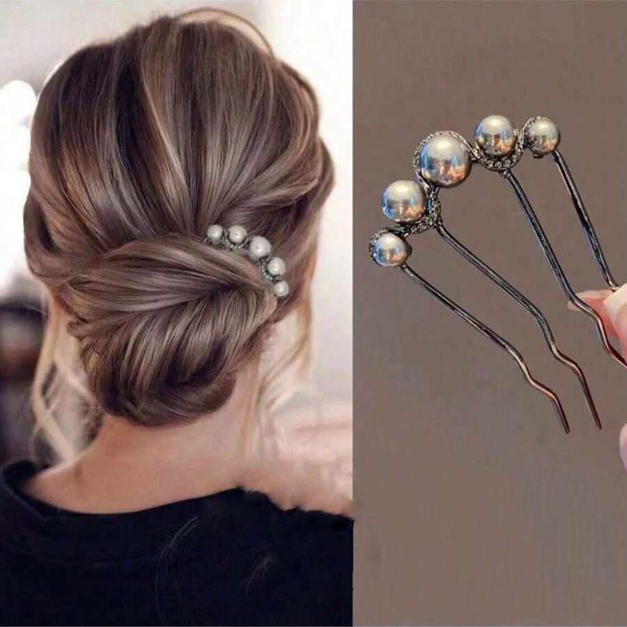 Set 2 Agrafe Metalice in forma de U, Danati™, Cu Perle artificiale ...