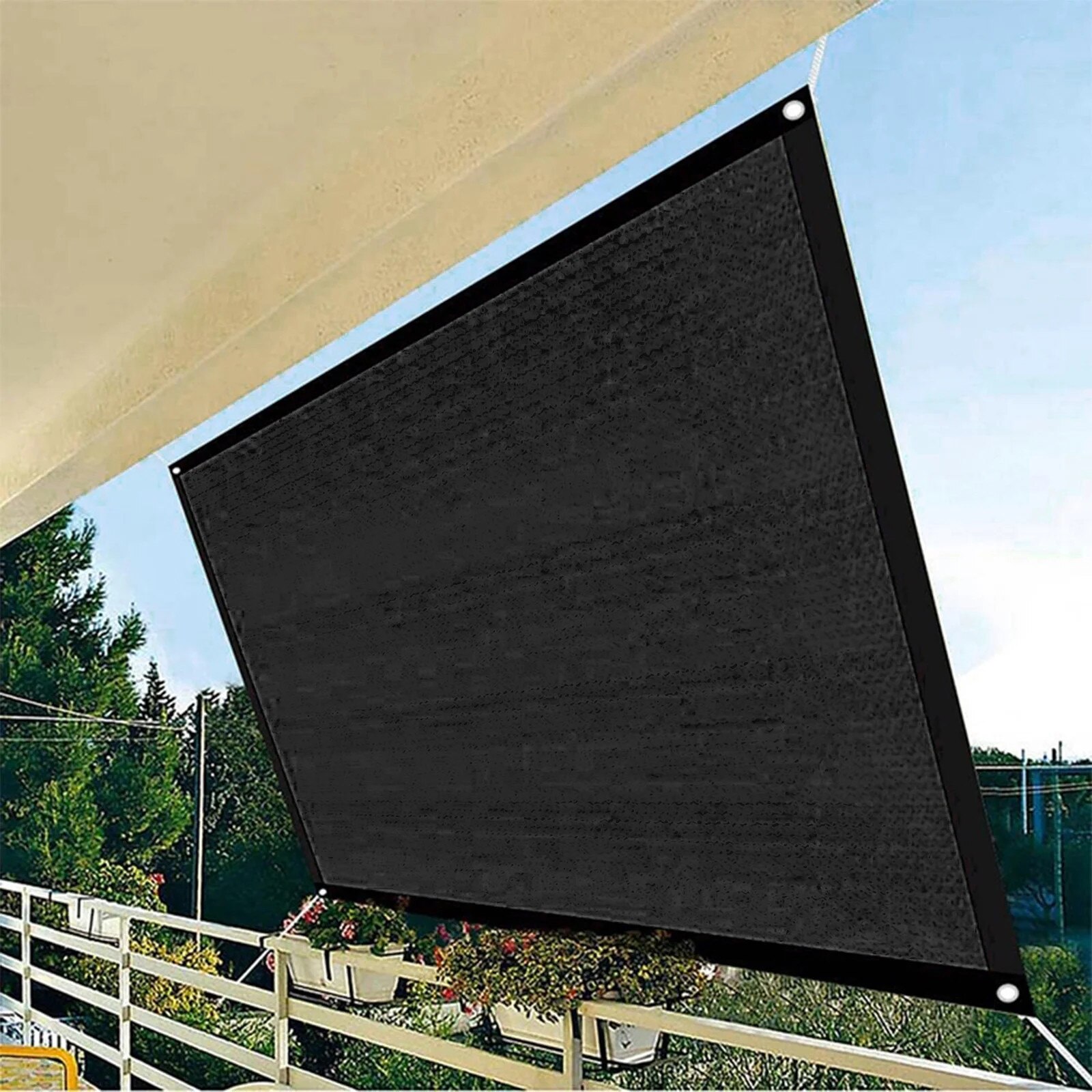 Umbrar de soare rectangular, 3x3m, protectie 95% raze solare, negru ...