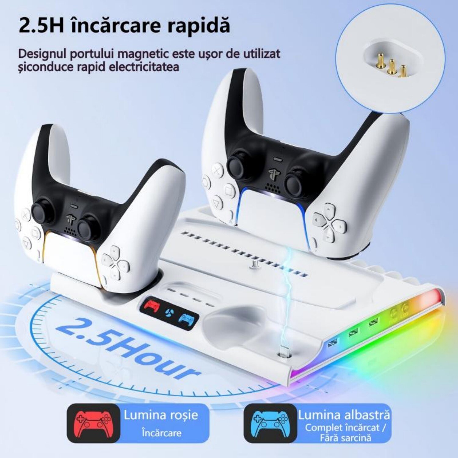 PS5, suport vertical multifunctional 5 in 1 pentru incarcare si racire ...