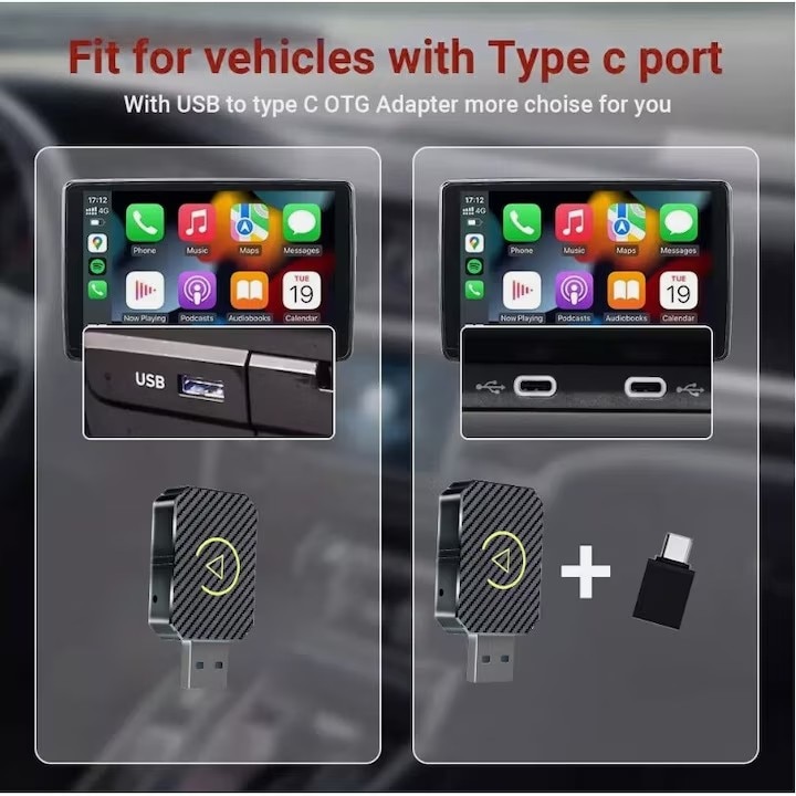 Adaptor auto wireless 2 in 1 compatibil cu iPhone Carplay, pentru ...