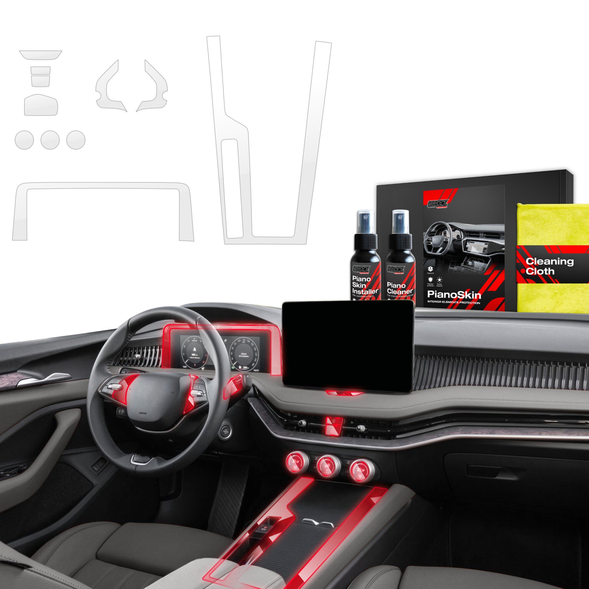 Folie de protectie auto Grizz PianoSkin 8in1 set transparent lucios ...