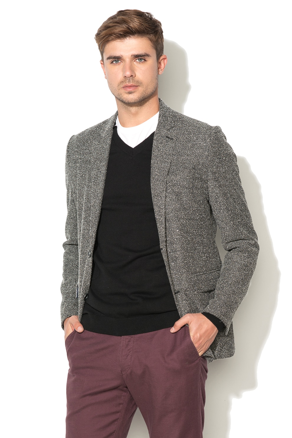 Zee Lane Collection, Сако с релеф, Черен меланж, 48 - eMAG.bg