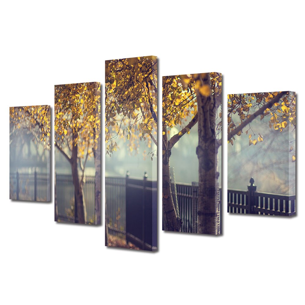 Set Tablouri Multicanvas 5 Piese Peisaj de Toamna cu Rand de arbori ...