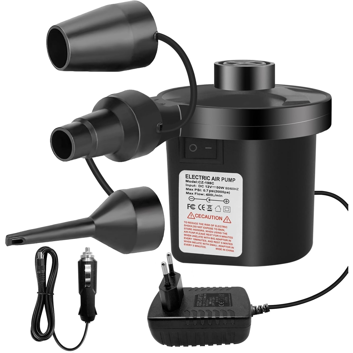 Pompa electrica de umflat, 240V/50W, cu 3 duze, pentru saltele si ...