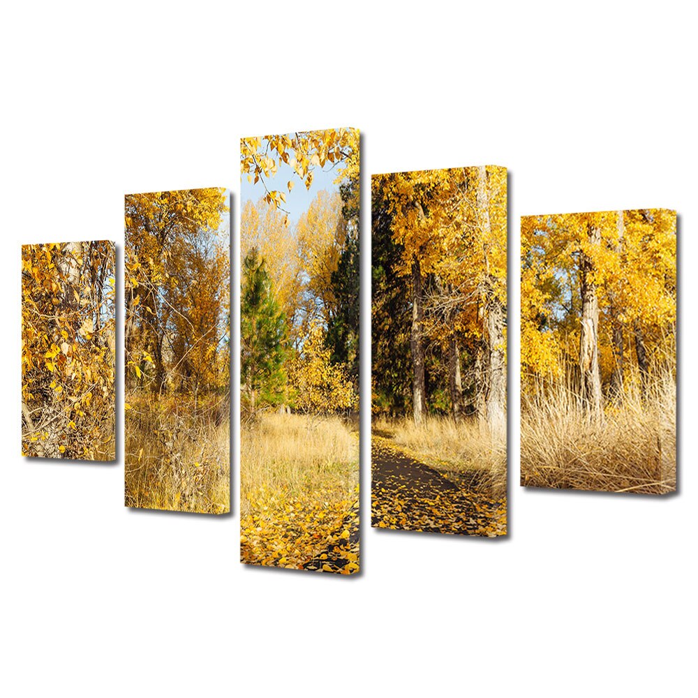 Set Tablouri Multicanvas 5 Piese Peisaj de Toamna cu Carare acoperita ...