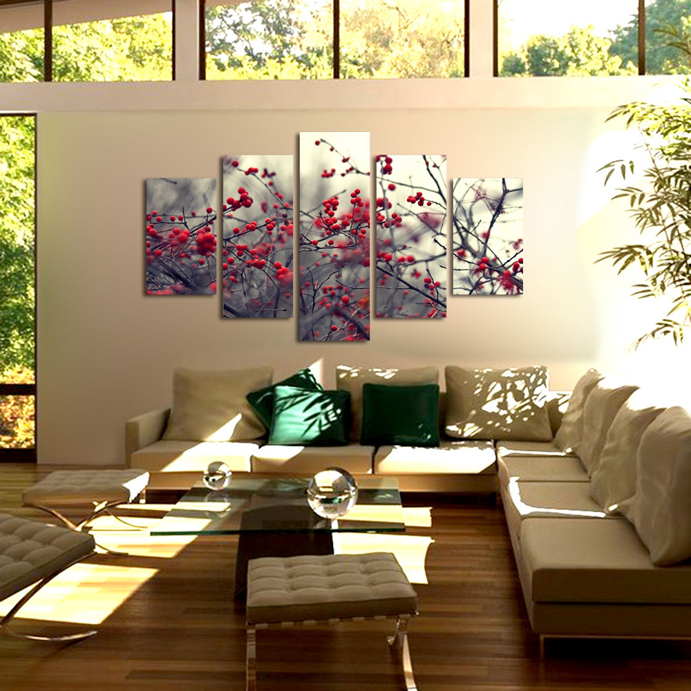 Set Tablouri Multicanvas 5 Piese Peisaj de Toamna cu Fructe salbatice ...