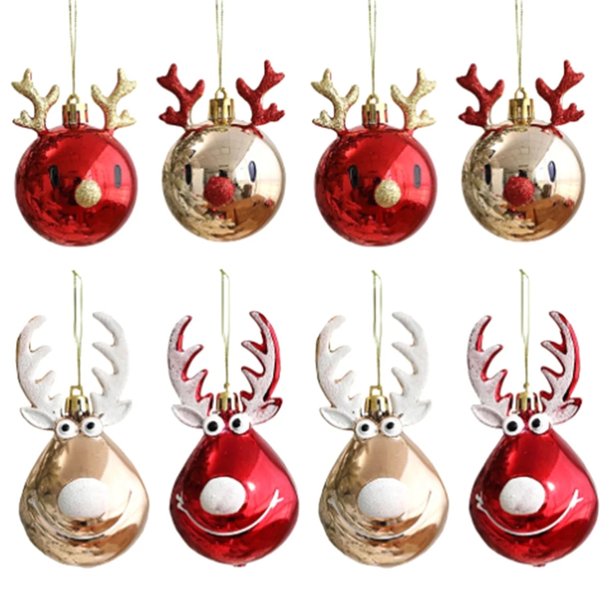 Комплект от 8 коледни топки за декорация, пластмасови, многоцветни ...